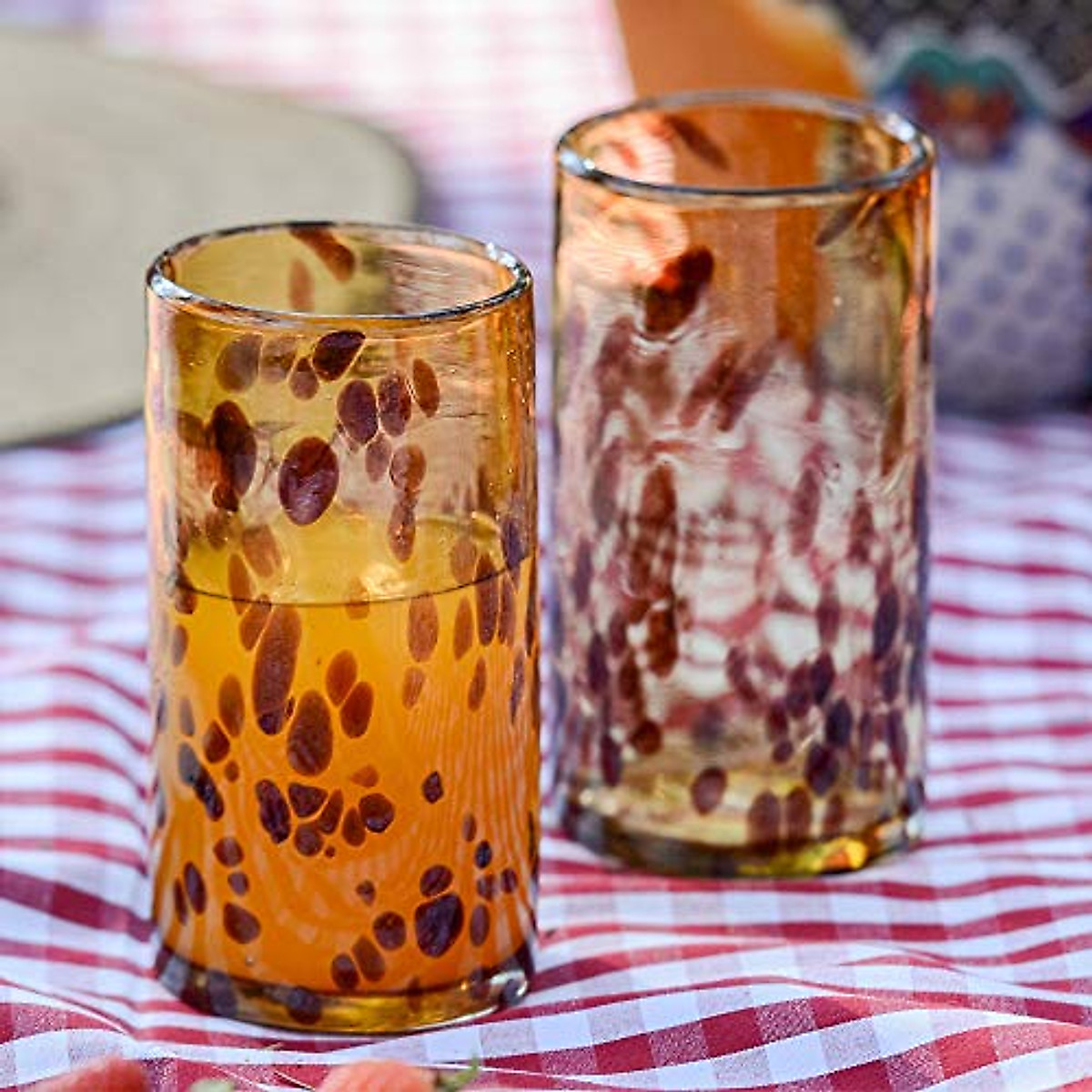 NOVICA Hand Blown Brown Recycled Glass Water Glasses,12 Oz 'Tall Tortoise Shell' (Set Of 6), Extra large, (15912)