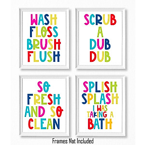 Brooke & Vine Kids Bathroom Wall Decor Art Prints (UNFRAMED 8 x 10 Set of 3) Funny Colorful Quotes Children, Toddler, Baby Girl, Baby Boy, Classroom, Washroom, Restroom, Powder Room (Splish Splash)