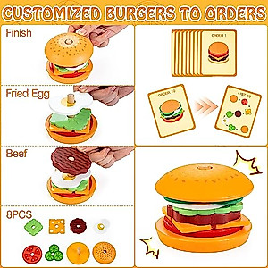 Bravmate Wooden Montessori Toys for 1 2 3 Years Old Kids, Realistic Burger & Ice Cream Toy, Stacking & Pretend Play for Little Chef, Preschool Play Fake Food Games, Educational Fine Motor Skills Toys