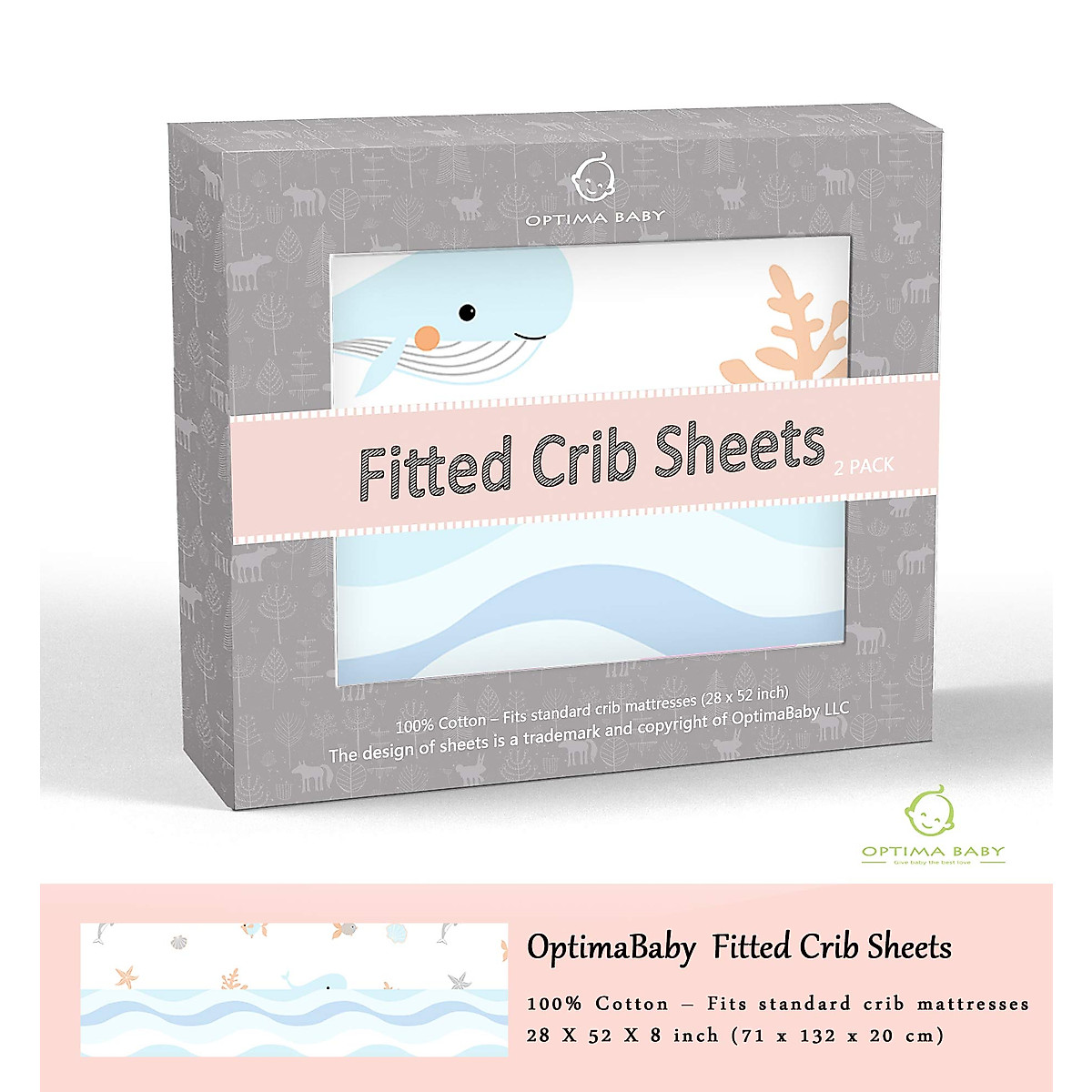 OptimaBaby Crib Sheets, Sea Animals Fitted, 2 Count