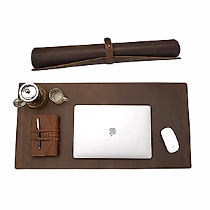 Niaiu Full Grain Leather Desk Pad Protector, 36'' x 17'' Large Genuine Leather Desktop Blotter Mats for Keyboard and Mouse, Big Desk Writing Pad for Office/Home/Work/Game -Dark/Brown
