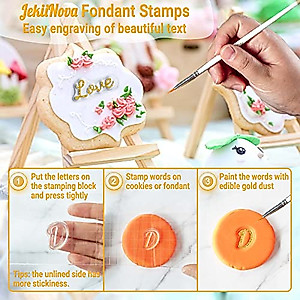 4PCS Alphabet Cake Stamps Tool for Fondant Cookie Biscuit, Pretty Handwriting Food Grade Fondant Letter Stamp Uppercase Extra Spare Lowercase Numbers Words Reusable Cookie Stamp for Christmas Party