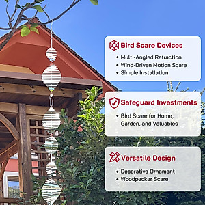 Bird Deterrents for Outside, Reflective 3D Stainless Steel Wind Spinners, Garden Decor, Bird Scare Devices to Keep Woodpeckers, Pigeons Away from Your House, Patio, Orchards