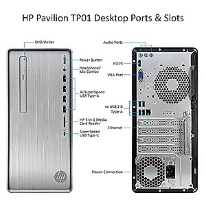 HP Pavilion TP01 Tower Desktop Computer - AMD Ryzen 5 5600G 6-Core up to 4.40 GHz Processor, 16GB DDR4 RAM, 256GB SSD, AMD Radeon Graphics, DVD-Writer, Windows 11 Home