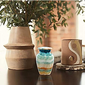 Keepsake Urn | Marble Finish Keepsake Cremation Urn for Ashes | Metal Sharing Urn for Human or Pets Ashes | Mini Memorial Urn with Velvet Bag (Blue Marsh)