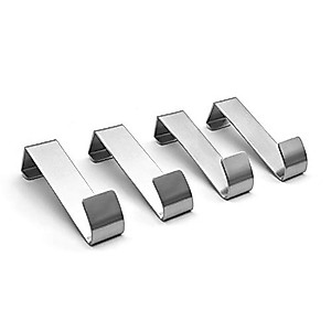 Woooow Pack of 4 Stainless Steel Reversible Over Door Cabinet Drawer Hooks Office Kitchen Towel Coat Hooks Rack, Silver