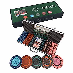 Bullets Poker Set – Complete Chip Set with Case, Playing Cards, Dices, and Travel Case – Professional for Texas Hold'em, Blackjack, Poker Games, and Casino Chips, 500 Clay 'Corrado' Chips.