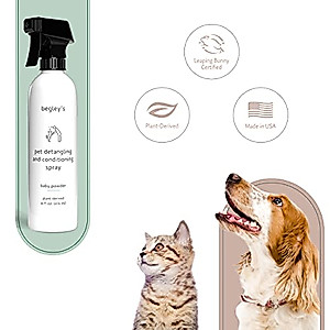 Begley's Natural Pet Detangling Spray - Premium Essential Oil Scented Detangler Spray for Dogs, Puppies & Cats - Dog Leave in Conditioner Spray - Dematting Spray for Dogs & Pets - 16 oz, Baby Powder