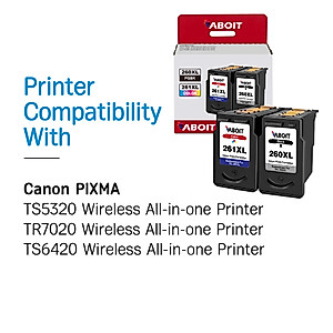 ABOIT Remanufactured Ink Cartridge Replacement for Canon 260XL 261XL 260 XL 261 XL PG-260 XL CL-261 XL ink to use with Canon TS5320 TS6420 TR7020 All In One Wireless Printer (1 Black, 1 Color, 2 Pack)