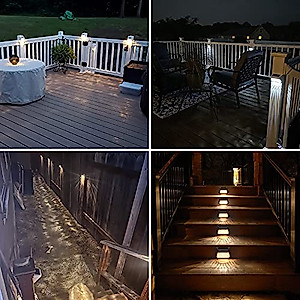 Permanent On All Night Solar Outdoor Lights 6 Pack, 2 Lighting Modes, Warm White/Cool White, IP65 Waterproof, Decorative Lighting for Fence Deck Garden Yard Stair Patio Post Pathway Steps(White02)