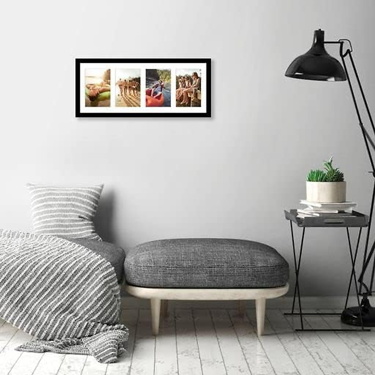 Americanflat 8x20 Collage Picture Frame in Black - Displays Four 4x6 Frame Openings - Engineered Wood Picture Frame with Shatter Resistant Glass, and Includes Hanging Hardware for Wall