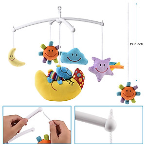 Baby Mobile Holder, 23 Inch Easy-Clamp Crib Mobile, Adorable Baby Crib Mobile with Toy Doll Space Star Moon Slumbers, Infant Stim-Mobile for Cribs