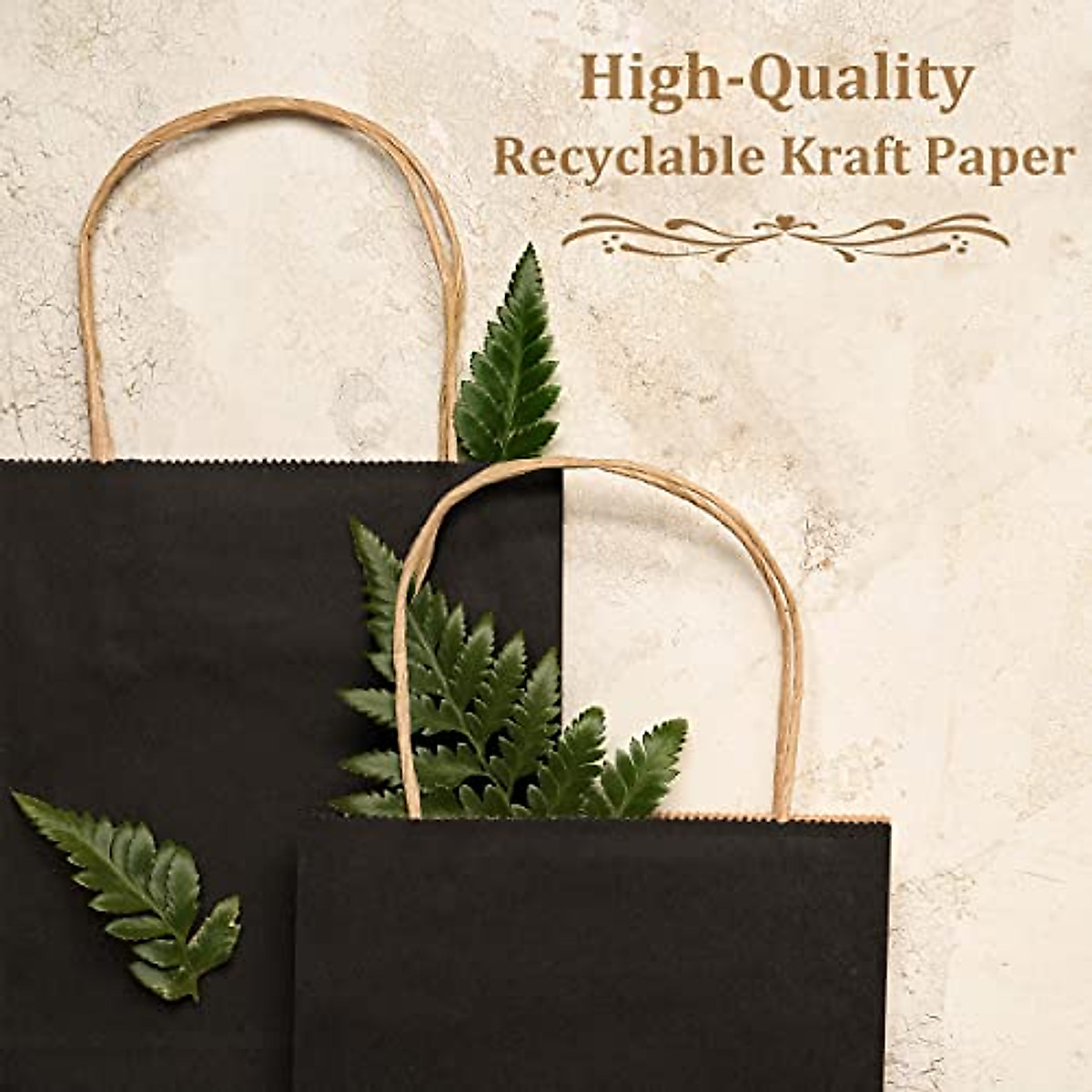 Poever Black Kraft Paper Bags with Handles 5x3x8 & 8x4x10 & 10x5x13 30 PCS, Gift Bags Shopping Bags Goody Bags Recyclable for Birthday Party Takeouts Retail Grocery