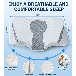 SOUTHVO Cervical Neck Pillow for Pain Relief, Ergonomic Neck Support Pillow Memory Foam Pillows Adjustable Contour Orthopedic Pillow for Side, Back & Stomach Sleeper Head Shoulder Bed Sleep Pillow