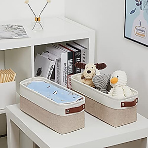 DULLEMELO Collapsible Bundle Baskets 2 Large Baskets 17"x12"x15" + 2 Narrow Baskets 15"x6"x5.5"（White&Khaki)