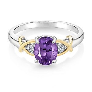 Gem Stone King 2 Tone 10K Yellow Gold and 925 Sterling Silver Purple Amethyst and Lab Grown Diamond Engagement Ring For Women (1.23 Cttw, Gemstone Birthstone, Available In Size 5, 6, 7, 8, 9)