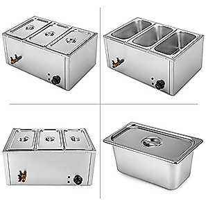 1500W Commercial Food Warmer, 3 Gids Hot Trays Food Warmer, Electric Buffet Serves and Warmers, Catering Hot Box for Restaurant, CE/FCC
