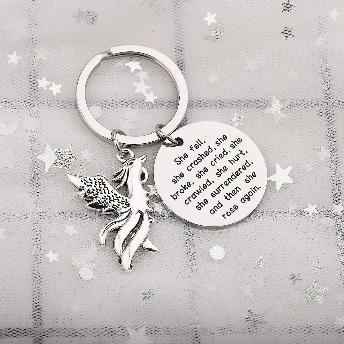 BAUNA Phoenix Encouragement Keychain Phoenix Jewelry For Friends She Fell She Broke and Then She Rose Again Phoenix Charms (Phoenix Encouragement Keychain)