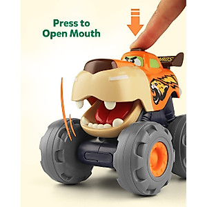 Coogam Friction Powered Cars 3PCS, Push and Go Construction Monster Vehicle Animal Trucks Toy Set, Gift for Birthday Baby Shower Xmas Year Old Toddler Girls Boys