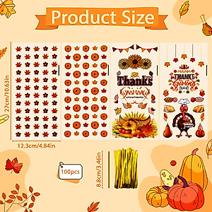 Thanksgiving Treat Bags, 100PCS Thanksgiving Goodie Bags with Twist Ties, Thanksgiving Gift Bags Plastic Candy Bags Cellophane Treat Bags Party Favor Bags Cookie Bags Fall Pumpkin Maple Leaves Bulk