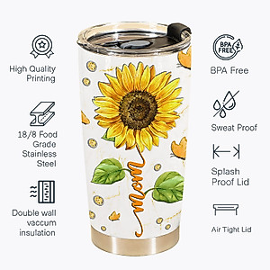 Gifts for Mom - Birthday Gifts for Mom & Mothers Day Gifts From Daughter Son - Mom Gifts From Kids Mother's Day Gifts For Mom - Mom Gifts For Mother Day - Sunflower Stainless Steel Tumbler 20oz