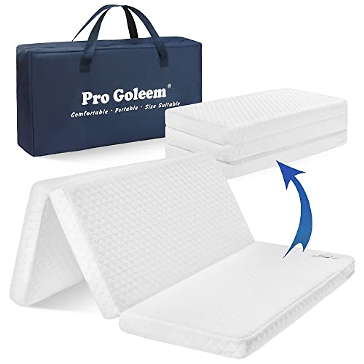 Pro Goleem Pack and Play Mattress, Trifold Fitted Waterproof and Portable Pad Soft Mini Crib Mattress for Toddlers, 38 X 26 X 2.25 Inch