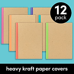 PAPERAGE 12-Pack Composition Notebook Journals, 120 Pages, Kraft Cover with Rainbow Spines, College Ruled Lined Paper, Small Size (8 in x 5.75 in) – For School, Office, or At-Home Use
