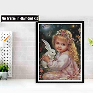 Bimkole 5D Diamond Painting Kits Angel Girl, Full Drill Rabbit DIY Rhinestone Embroidery Set Paint with Diamonds Art by Number Kits Cross Stitch Home Wall Craft Decoration 12X16 inch