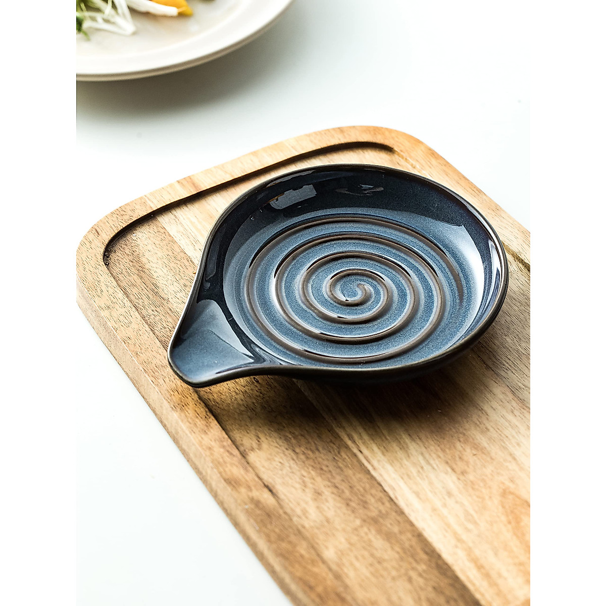 Cormomu Spoon Holder, Cooking Spoon Rest for Stove Top Utensil Rest for Spoons, Ladles, Tongs, Spatula, Large Spoon Holder with Handle for Easy Grip Framhouse Decor Cute Kitchen Gadget, Gray and Blue