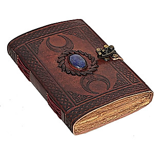 cuero 3 Moon Blue Lapiz Embossed Vintage Leather Journal | 240 Pages of Antique Handmade Deckle Edge Vintage Paper, Leather Sketchbook, Drawing Journal, Great Gift (9 inch 12 inch, brown)