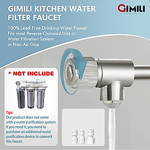 GIMILI Filter Kitchen Faucet for Water Filtration System Drinking Water Faucet 3 in1 Commercial Style Pull-Down Single Handle, Brushed Nickel (Without Water Filtration Device)