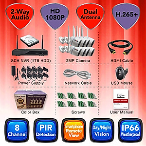 [Long Range, 10 Channel NVR] Wireless Security Dual Mode Camera System with 1TB Hard Drive, 8Pcs 1296p IP Security Surveillance Cameras Home Outdoor Alexa (8CH-A-2MP-168)