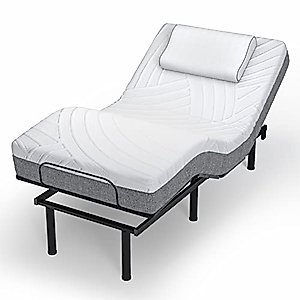KOMFOTT Adjustable Bed with Transformable Cutting Mattress, Electric Adjustable Bed with Remote Control, Independent Head & Foot Adjustment, LED Light & USB Ports, Mattress with CertiPUR-US Certified