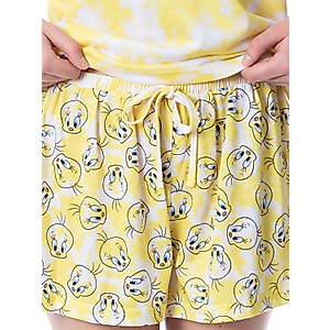 INTIMO Looney Tunes Womens' Tweety Bird Tie-Dye Sleep Pajama Set Short (Large) Yellow