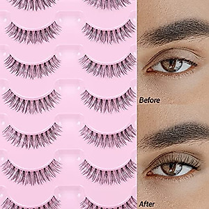 Eyelashes Natural Look Short Wispy False Lashes 3D Natural Crisscross Faux Mink Lashes with Clear Bands 7 Pairs by Yawamica