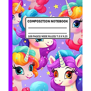 Composition Notebook Wide Ruled: Composition Notebook for Kids, Teens & Students| School & Kindergarten Supplies for Girls| Unicorn Cover Design
