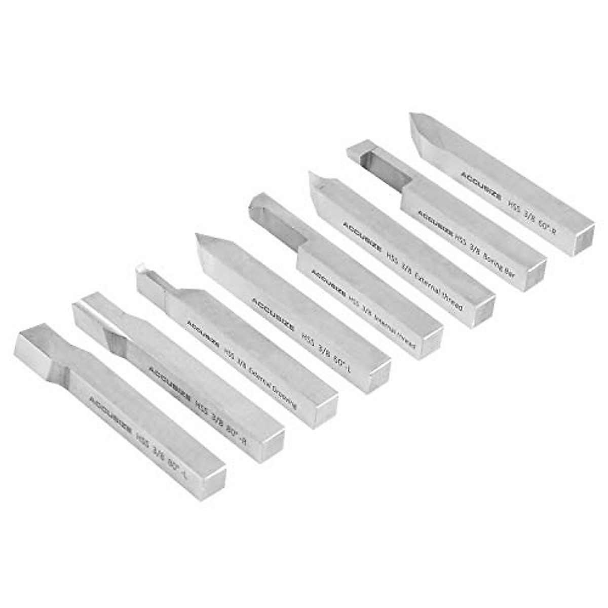 Accusize Industrial Tools 3/8'' 8 Pc Hss Tool Bit Set, Pre-Ground for Turning and Facing Work, 2662-2003