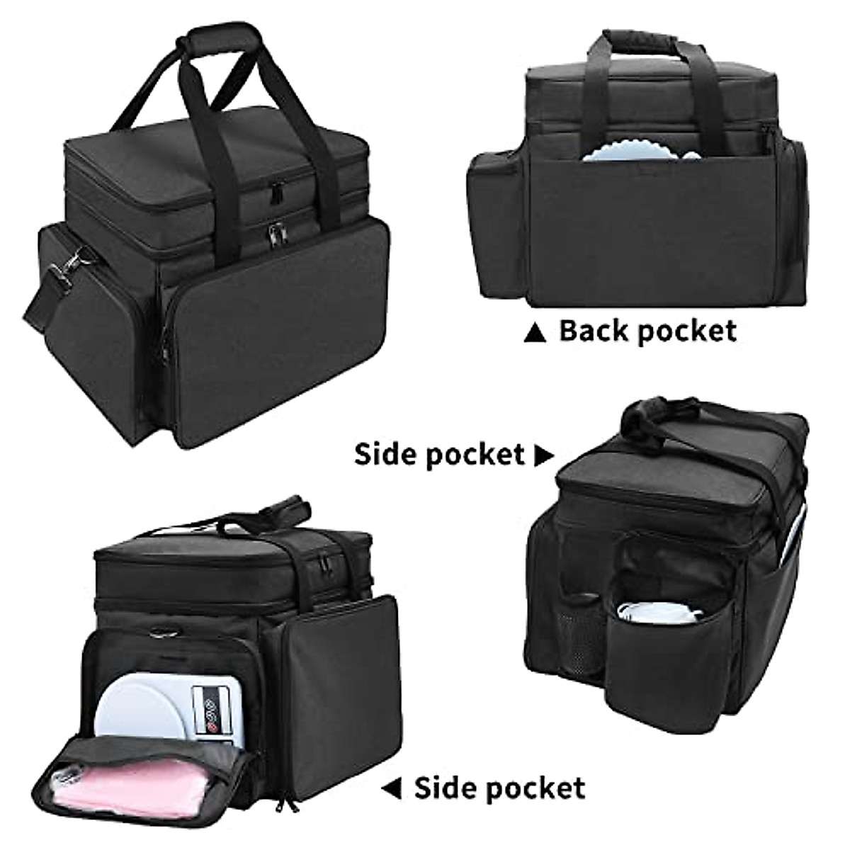 TUSIASC Baking Supplies Storage Bag for Bakers/Pastry Chefs, Cake Decorating Tool Caddy,Suitable for Cake Decorating,Baking Pan,Baking Mat,Muffin Liners,Black