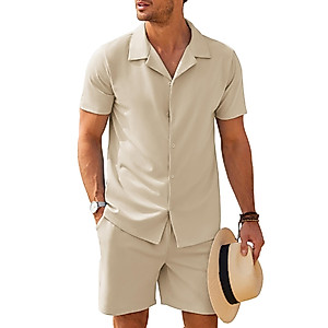 COOFANDY Men Short Sets Outfits 2 Piece Casual Cuba Shirt Matching Shorts Beach Outfits Sets