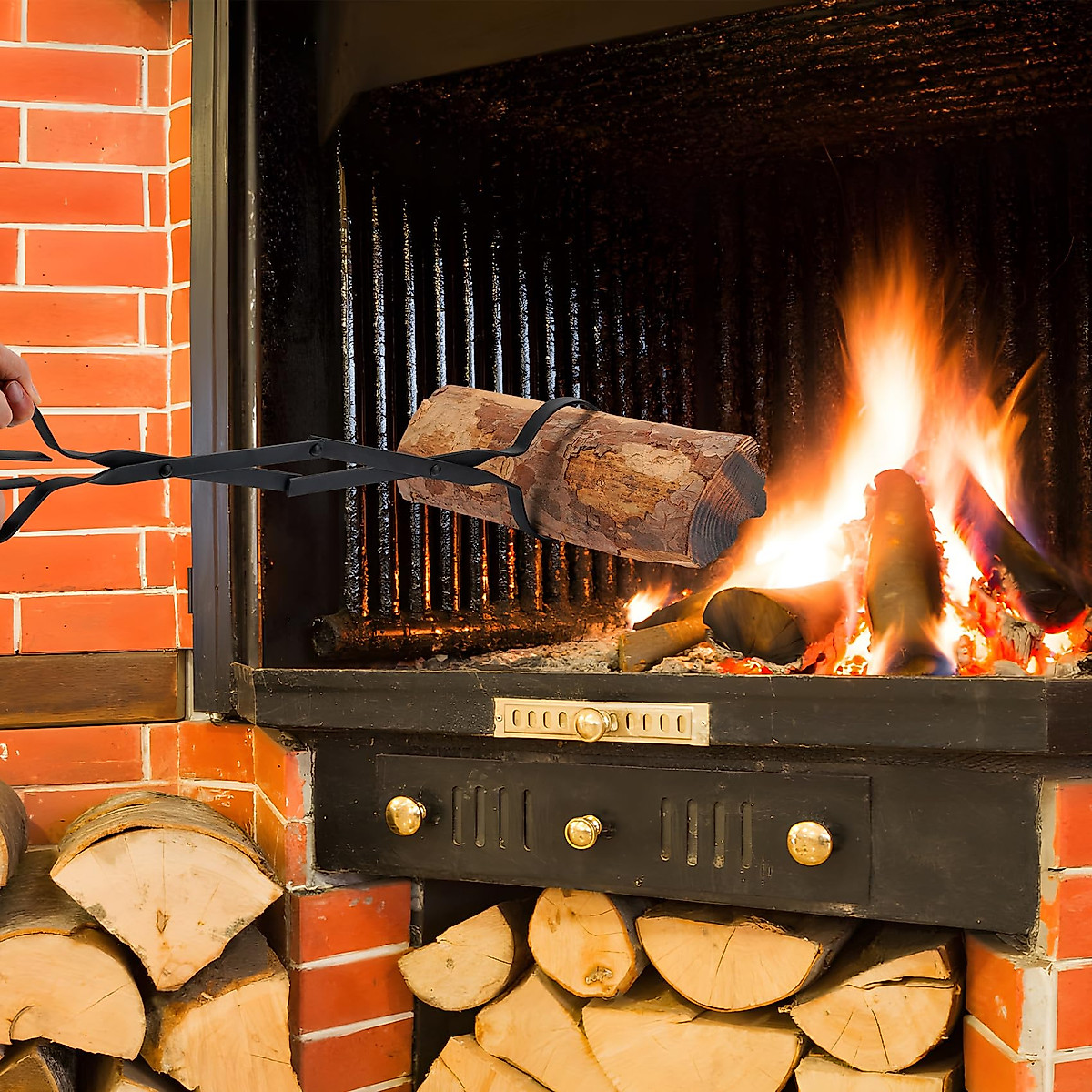 Heavy Duty Fireplace Fire Pit Campfire Bonfire Fire Tong and 32 inch Long Fire Poker Set with Traveling bag, firewood Grabber Tool for Wood-Burning for Solo Firepit Indoor and Outdoor use