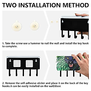 susiyo Black Panther Jungle Spirit Wall Mounted Mail Holder Key Holder with 5 Key Hooks and Mail Organizer for Wall Decor