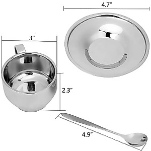 Dadamong Insulated Espresso Cup Set Stainless Steel Coffee Mugs Set, Double Walled Coffee Cup with Saucer and Spoon, Espresso Latte Cappuccino Milk Tea Cup, 4.3oz / 130ML