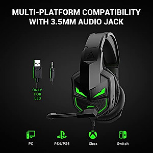 EKSA [2023 New] Fenrir Gaming Headset with Microphone for PS4 PC Xbox one PS5 Switch Laptop, Over Ear Headphones Wired with Noise Cancelling Mic, 3.5m Audio Jack, 50mm Stereo Drivers, Led Light