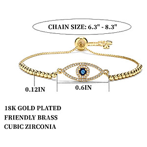 Gold Evil Eye Bracelets, 18K Gold Plated Adjustable ojo Bracelet Eye of Protection Bracelet Gold Evil Eye Amulet Evil Eye Jewelry Bangle Bracelets for Women(evil eye-gold)