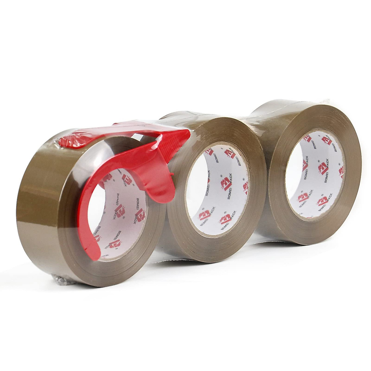 BOMEI PACK 3 Pack Heavy Duty Brown Packing Tape with Dispenser, 2.6 mil, 1.88 inch x 110 Yards, Brown Tape Refills for Industrial Shipping Box Packaging Tape for Moving, Office, & Storage