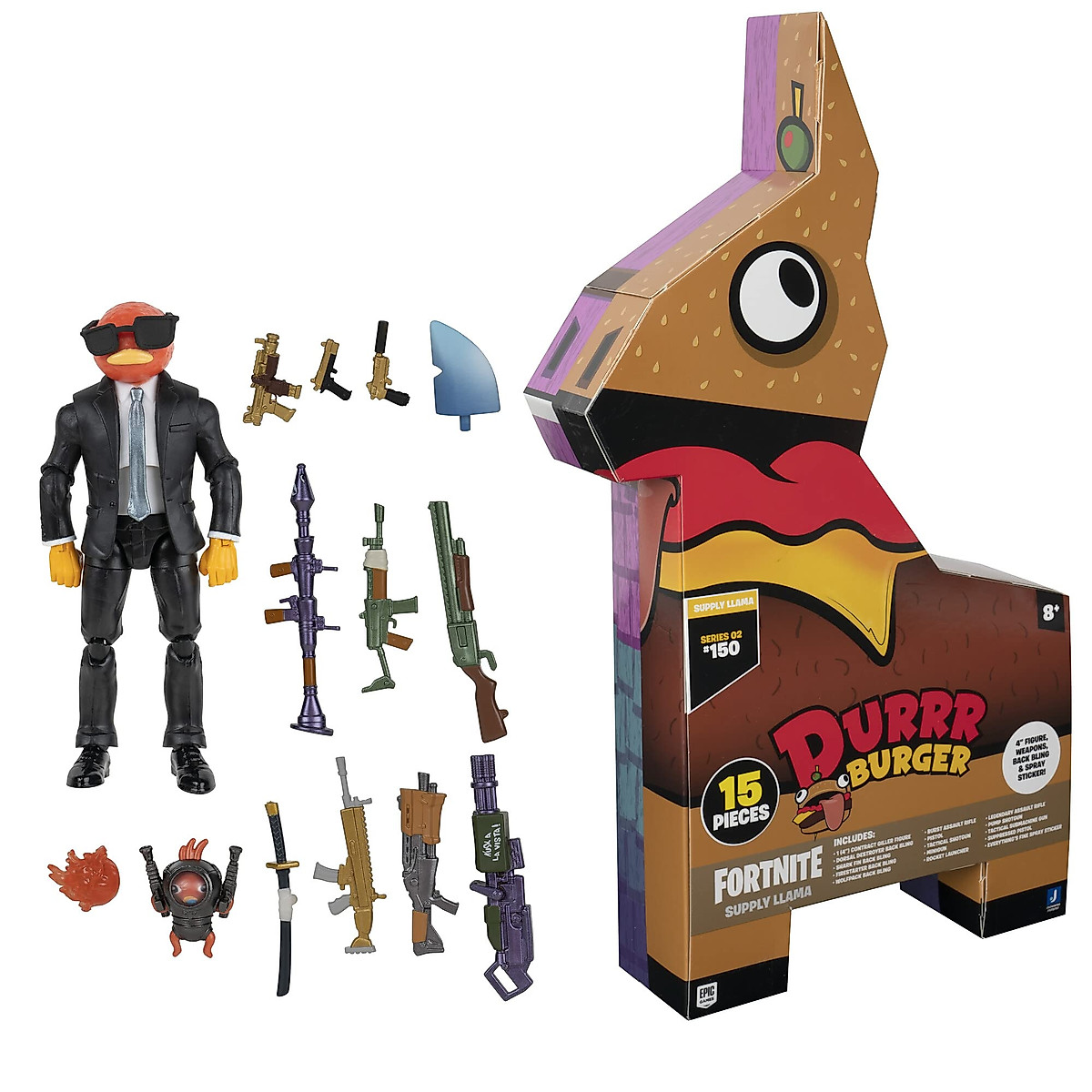 Fortnite Supply Llama, Includes Highly-Detailed and Articulated 4-inch Contract Giller Figure, 9 Weapons, 4 Back Bling. More Outfits Dropping Soon