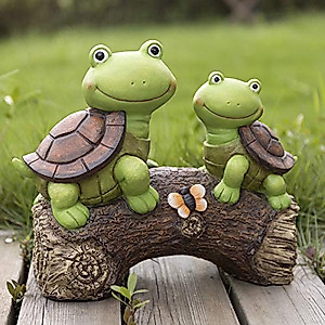 Garden Statue Turtles Figurine - Cute Frog Face Turtles Animal Sculpture with Solar LED Lights for Indoor Outdoor Spring Decorations, Patio Yard Lawn Ornaments, Gifts for Mom