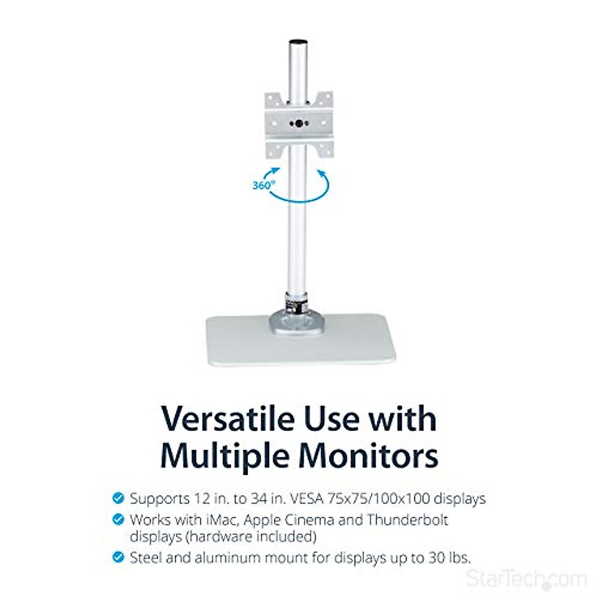 StarTech.com Single Monitor Stand - Adjustable - Supports Monitors 12'' to 34" (30.9lb/14kg) - Premium - Single Screen VESA Monitor Mount Stand - Silver , TAA (ARMPIVSTND)