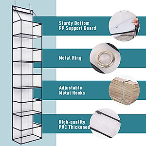 Fixwal 2 Pack Over The Door Pantry Organizer Hanging Storage Room Organizer 5-Shelf with Clear Plastic Pockets Large Capacity for Closet Bedroom Bathroom (Grey)