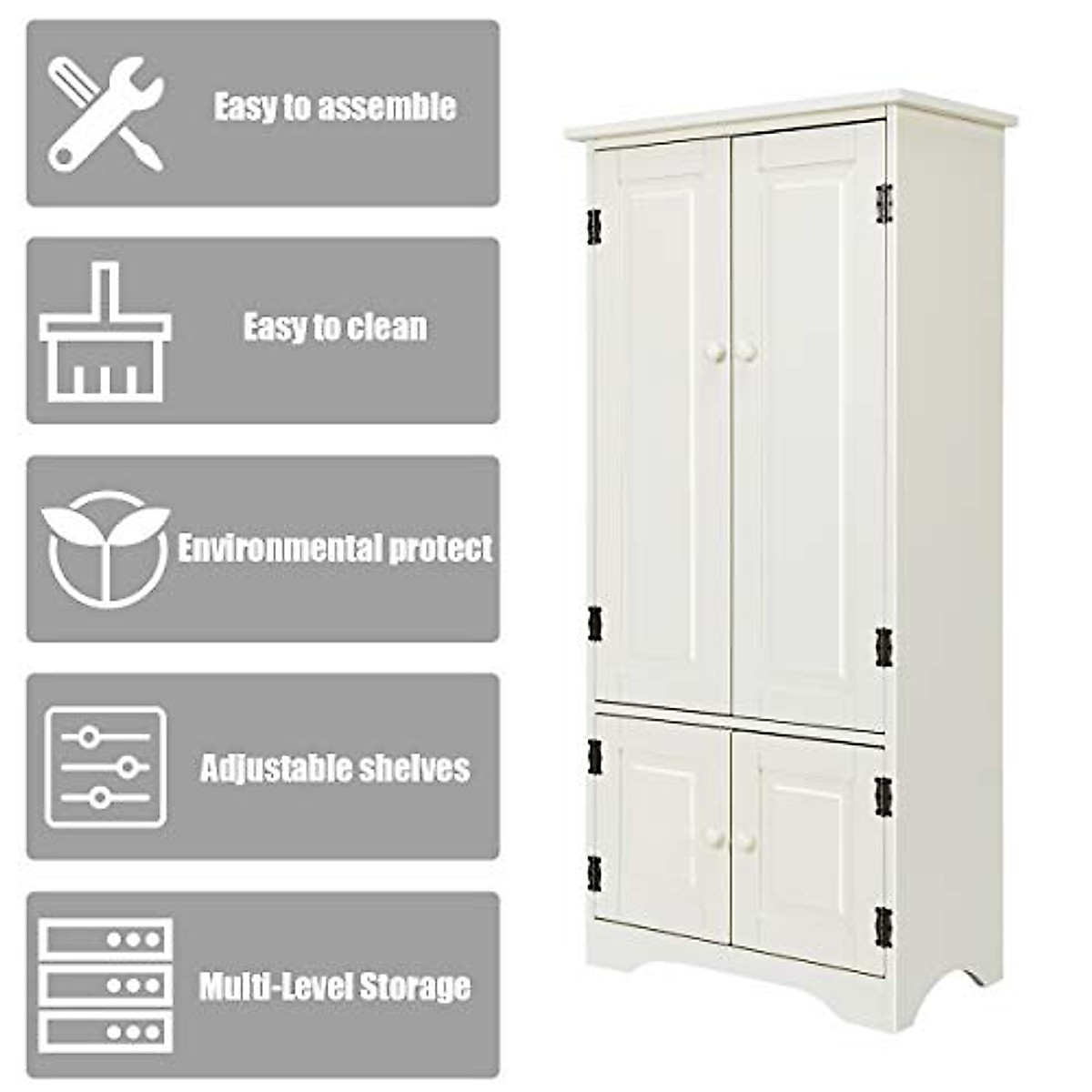 Giantex Accent Floor Storage Cabinet Adjustable Shelves Antique 2-Door Low Floor Cabinet Pantry 24" Lx13 Wx49''H (White)